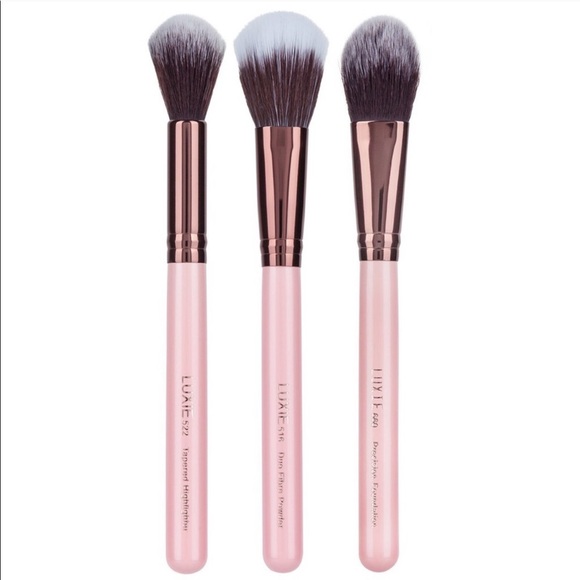 Luxie | Makeup | Luxie 3 Pc Pinkrose Gold Face Brush Set | Poshmark